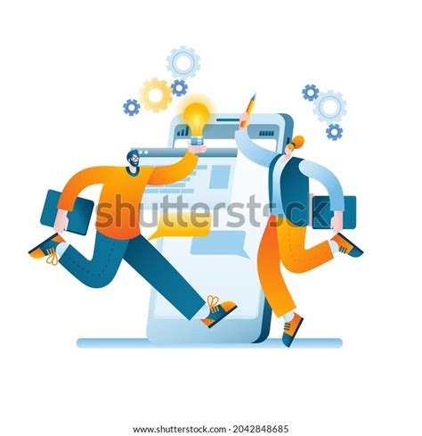 Team Developers Creates Mobile App Concept Stock Vector Royalty Free 2042848685 Shutterstock