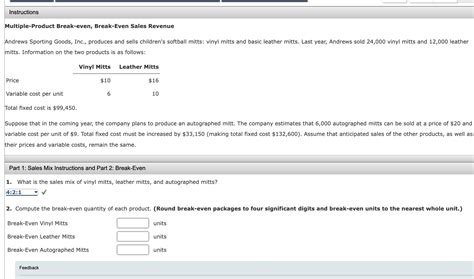 Solved Multiple Product Break Even Break Even Sales Revenue