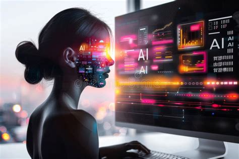 futuristic ai interface with female avatar digital ai visualization