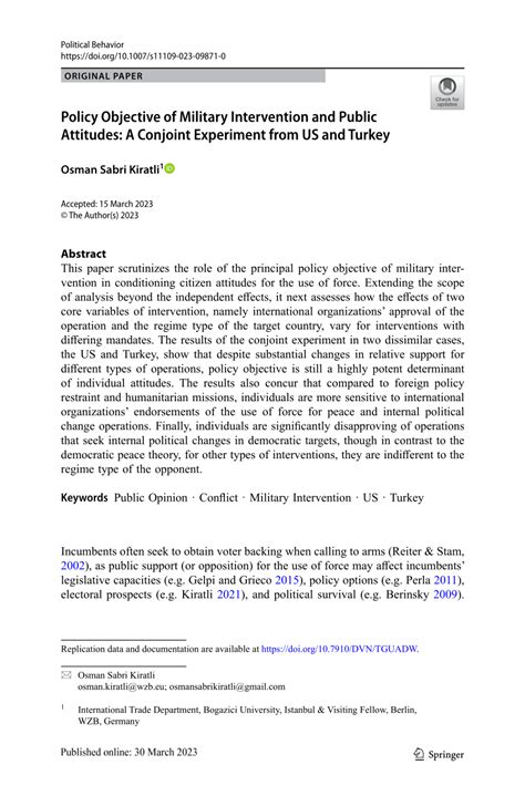 Pdf Policy Objective Of Military Intervention And Public Attitudes A