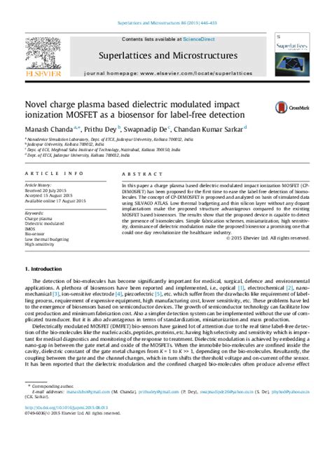 Pdf Novel Charge Plasma Based Dielectric Modulated Impact Ionization Mosfet As A Biosensor For