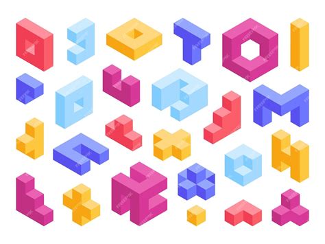 premium vector isometric puzzle game blocks 3d geometric shapes vector illustration collection