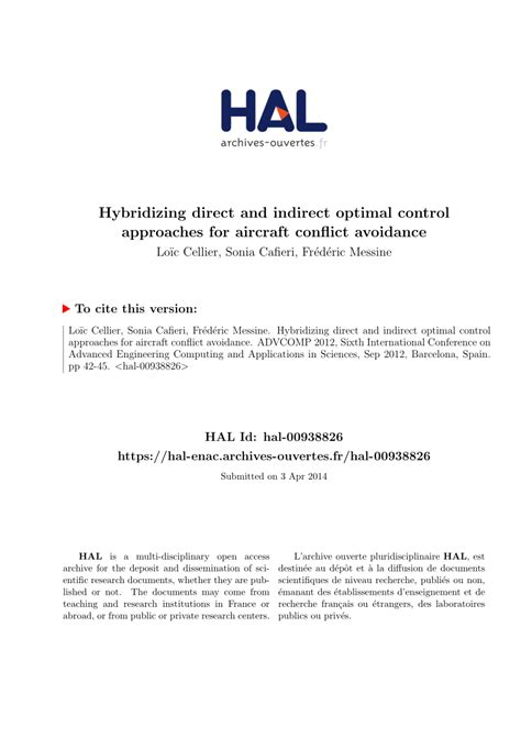 Pdf Hybridizing Direct And Indirect Optimal Control Approaches For Aircraft Conflict Avoidance