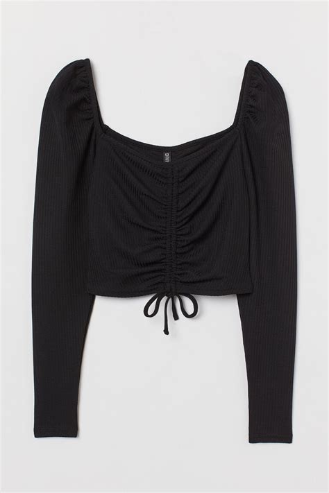 Ribbed Drawstring Top