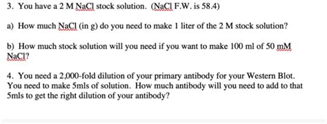Solved You Have A M NaCl Stock Solution NaCl F W Is Chegg Com
