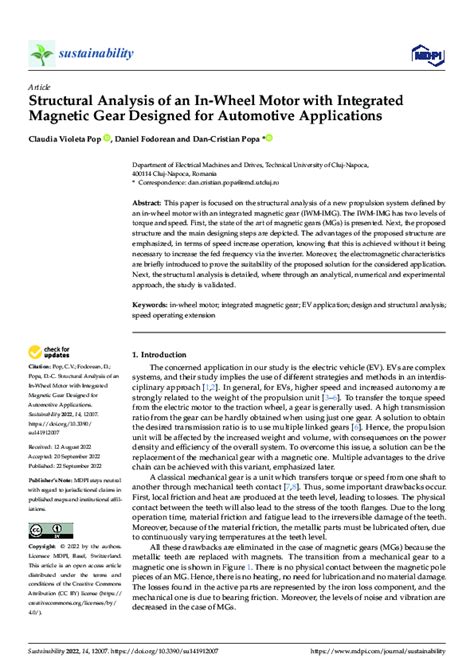Pdf Structural Analysis Of An In Wheel Motor With Integrated Magnetic Gear Designed For