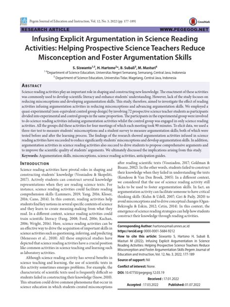 Infusing Explicit Argumentation In Science Reading Pdf Science Knowledge
