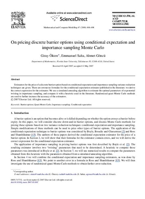Pdf On Pricing Discrete Barrier Options Using Conditional Expectation