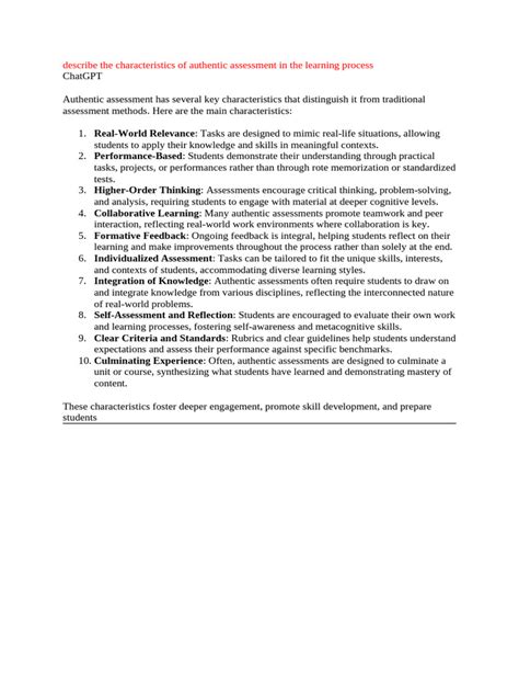Characteristics Of Authentic Assessment In Learning Pdf