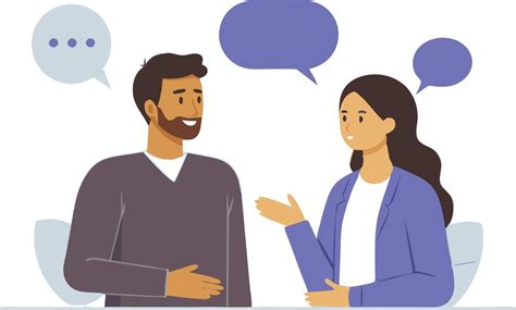 a man and woman conversing with speech bubbles above their heads