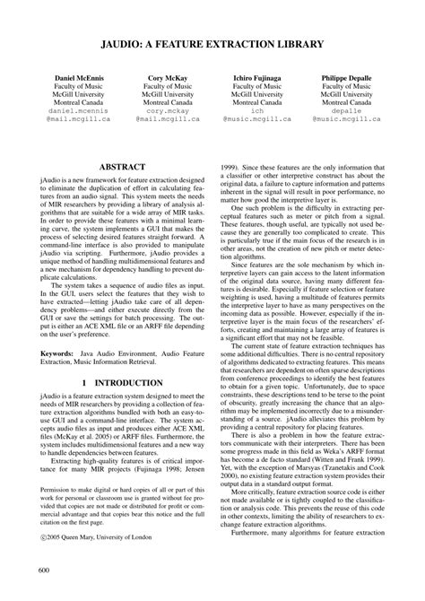 Pdf Jaudio An Feature Extraction Library