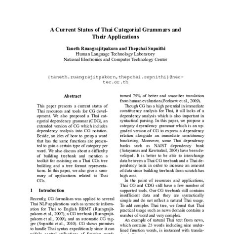 A Current Status Of Thai Categorial Grammars And Their Applications Acl Anthology