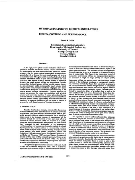 Hybrid Actuator For Robot Manipulators Design Control And Performance Pdf Control Theory