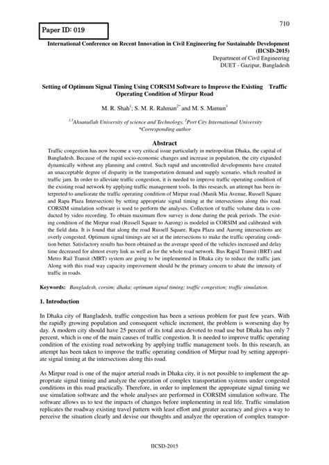 Pdf Setting Of Optimum Signal Timing Using Corsim Software To Improve The Existing Traffic