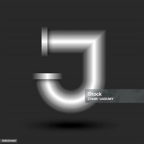 편지 J 로고 모노그램 3d 라인 파이프 모양 플랜지가 있는 금속 구조 은색 크리에이티브 타이포그래피 아이덴티티 금속 로고타입 산업 스타일 디자인 3차원 형태에 대한 스톡