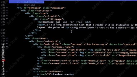 developer is browsing and marking html code on the computer screen