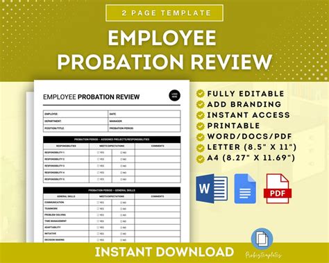 Employee Probation Review Template Employee Performance Review Probationary Assessment New