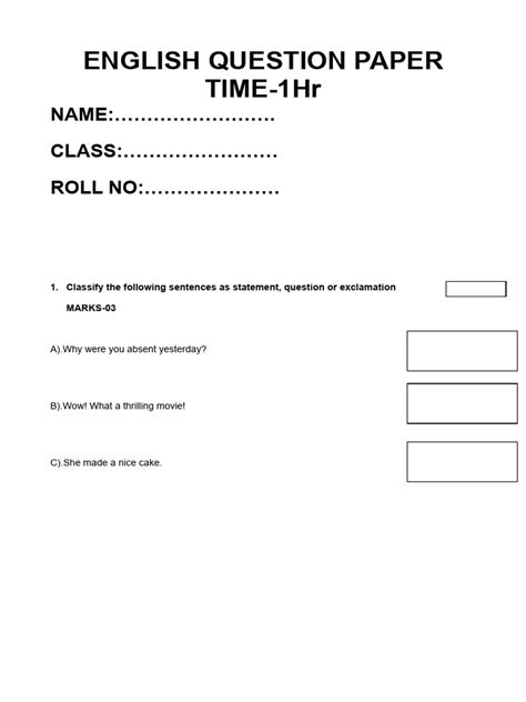 Sample Revision Paper For English Class 3 Based On Adjectives Pdf