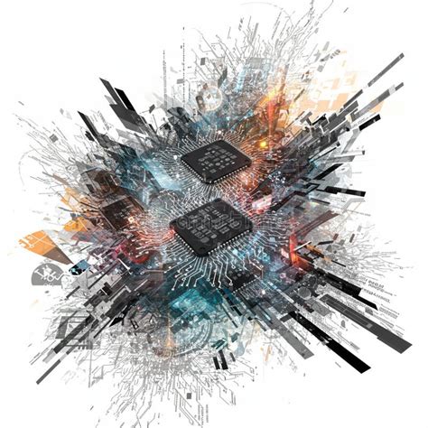 A Dynamic Digital Artwork Featuring Microchips And Circuit Patterns
