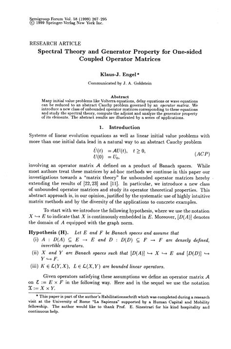Pdf Spectral Theory And Generator Property For Onesided Coupled Operator Matrices