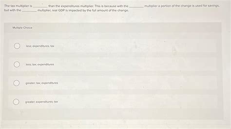 Solved The Tax Multiplier Is Than The Expenditures