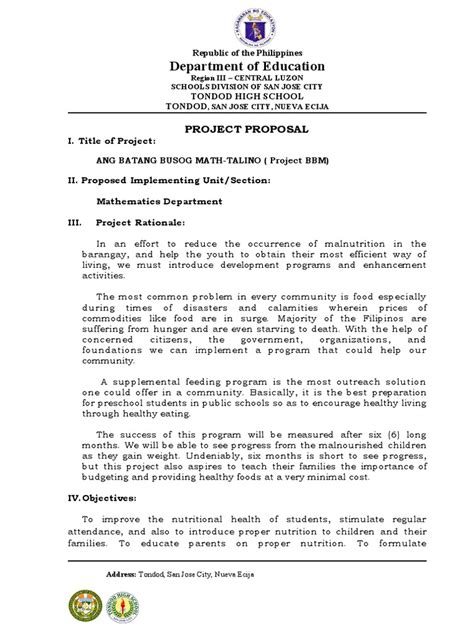Project Proposal Bbm Pdf Malnutrition Nutrition