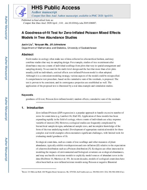 Pdf A Goodness Of Fit Test For Zero Inflated Poisson Mixed Effects