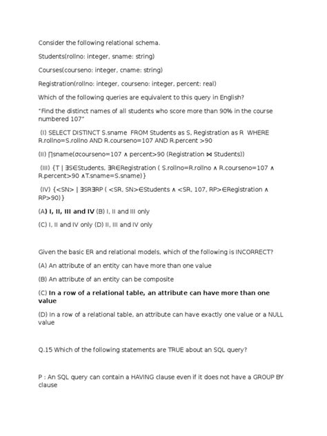 Gate Ques Dbms Pdf Relational Model Sql