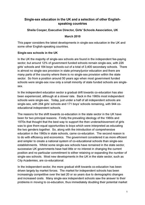 A Report On SS Babes Yeah Single Sex Education In The UK And A Selection Of Other English