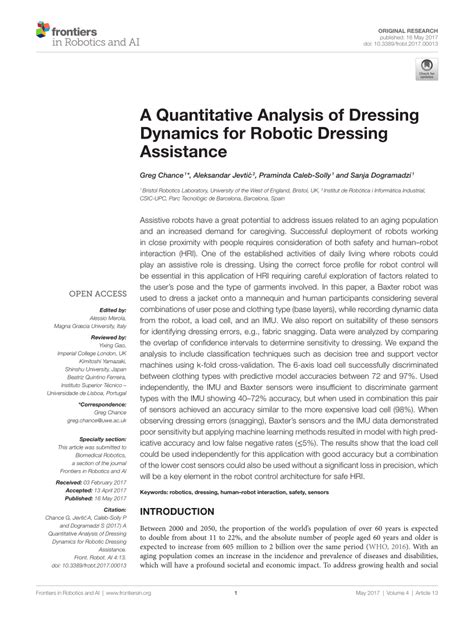 Pdf A Quantitative Analysis Of Dressing Dynamics For Robotic Dressing