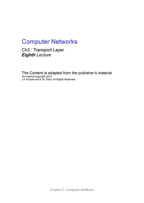 Computer Networks Ch3 H Computer Networks Ch3 Transport Layer Eighth Lecture The Content