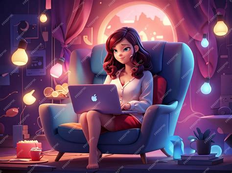 Premium Photo 3d Cartoon Character Illustration Of Businesswoman Working Using Laptop