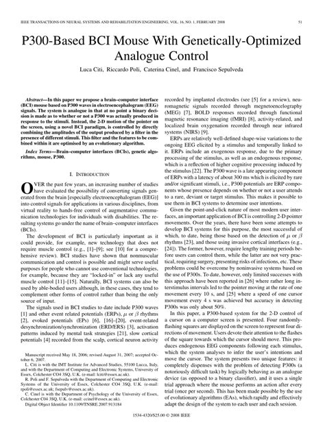 Pdf P300 Based Bci Mouse With Genetically Optimized Analogue Control