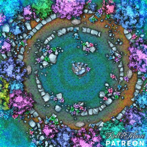 A Brightly Colored Ttrpg Battlemap Of A Feywild Forest Featuring