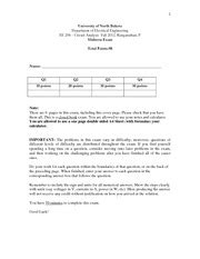 MIDTERM EXAM F University Of North Dakota Department Of Electrical Engineering EE