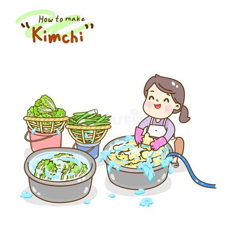Set Cartoon Washing Vegetable Character Stock Illustration