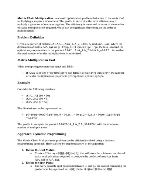 Matrix Chain Multiplication Pdf Matrix Mathematics Algorithms And Data Structures