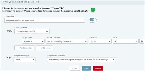 Use Case Of ‘show Rule Dependency With Single Question And Single