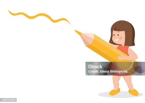 โรงเรียนน่ารักหรือสาวอนุบาลด้วยดินสอขนาดใหญ่ กลับไปโรงเรียน จําลองด้วยพื้นที่คัดลอก ภาพ