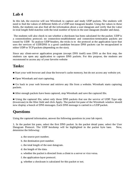 Lab 4 Udp Pdf Port Computer Networking Network Packet