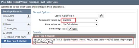 distinct count option for value field in pivot datapage datapages