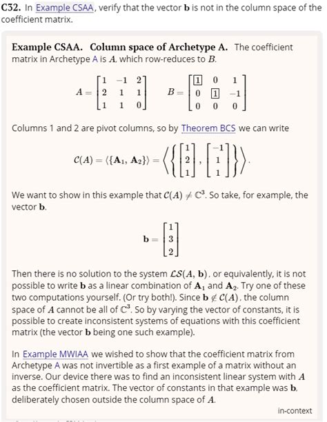 Solved C52 In Examplecsaa Verify That The Vector B Is Not In The