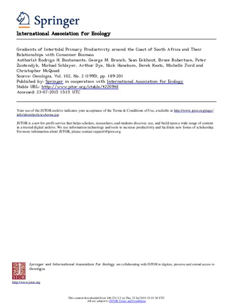 Pdf Gradients Of Intertidal Primary Productivity Around The Coast Of