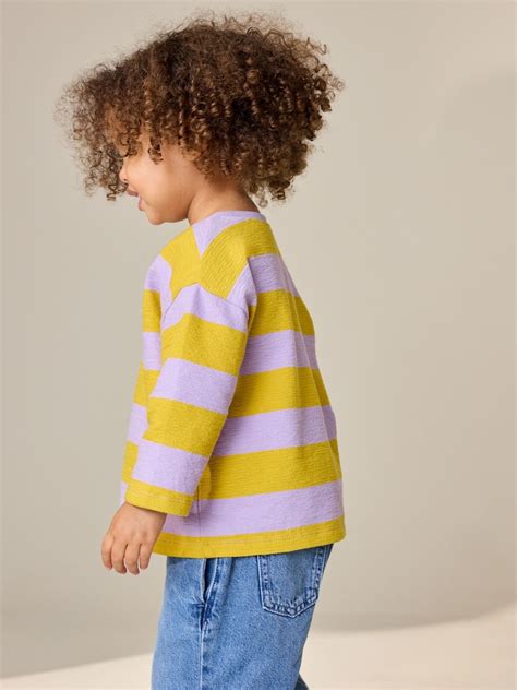 Buy Lilac Purple Yellow Stripe Long Sleeve Textured T Shirt 3mths 7yrs