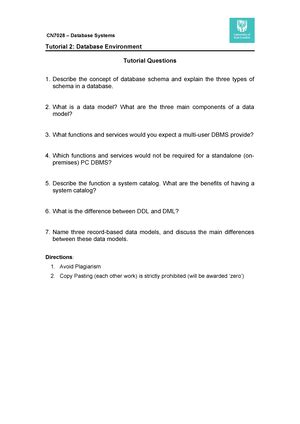 CN7028 Database Systems Tutorial 4 Normalization Entity Relationship