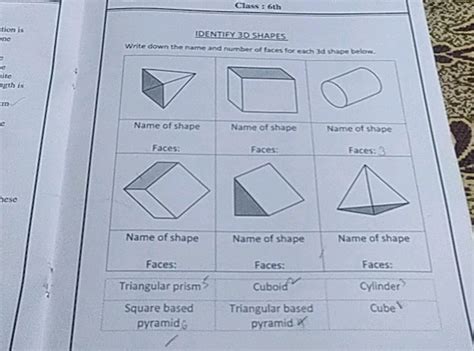 Class 5 6th IDENTIFY 3 D SHAPES Write Down StudyX