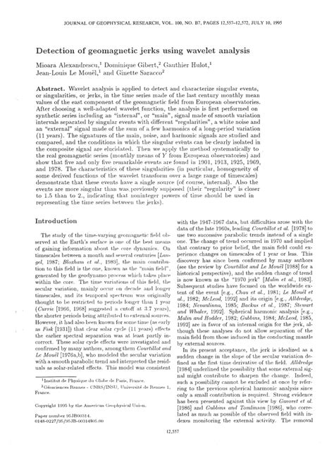 Pdf Detection Of Geomagnetic Jerks Using Wavelet Analysis