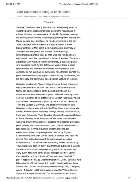 Veer Savarkar Ideologue Of Hindutva Manas Pdf