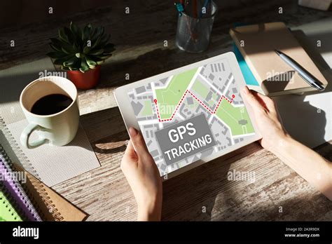 GPS Global Positioning System Tracking Map On Device Screen Stock Photo Alamy