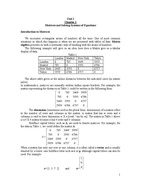 Unit 2 Chapter 1introduction To Matrices Pdf System Of Linear Equations Matrix Mathematics